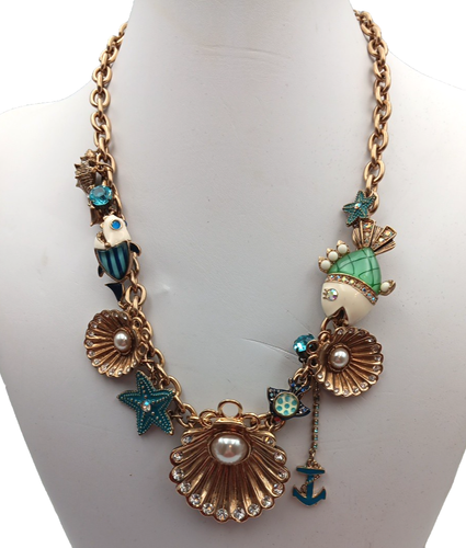Vintage Betsey Johnson Under the Sea Nautical Fish Shell Necklace 17 ...