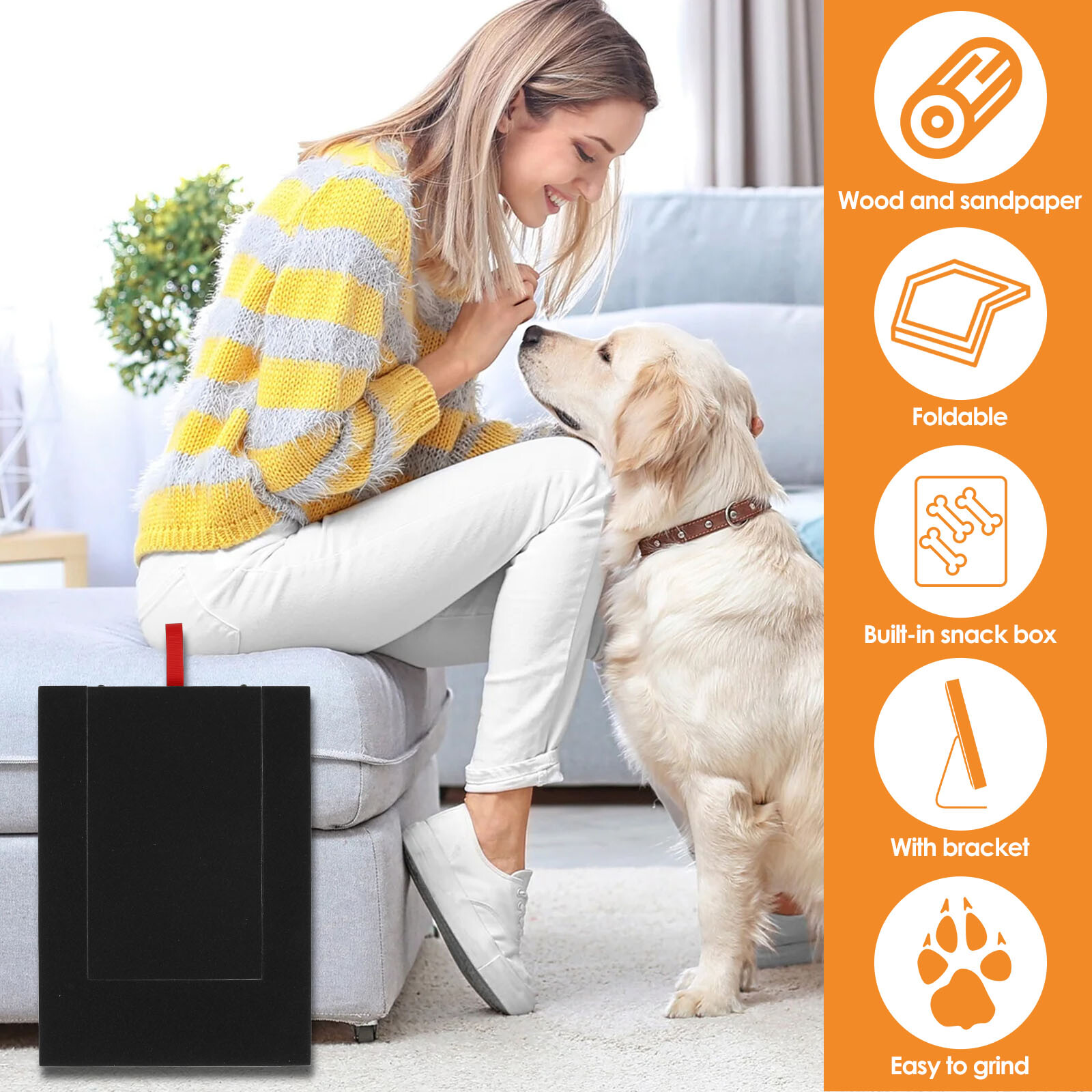 Dog Nail Scratch Board with Built-in Treat Box Wood Dog Scratch Pad Fun ...