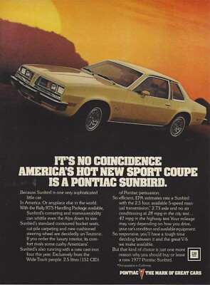 1977 Pontiac Sunbird Sport Coupe vintage print ad 70's Car ...