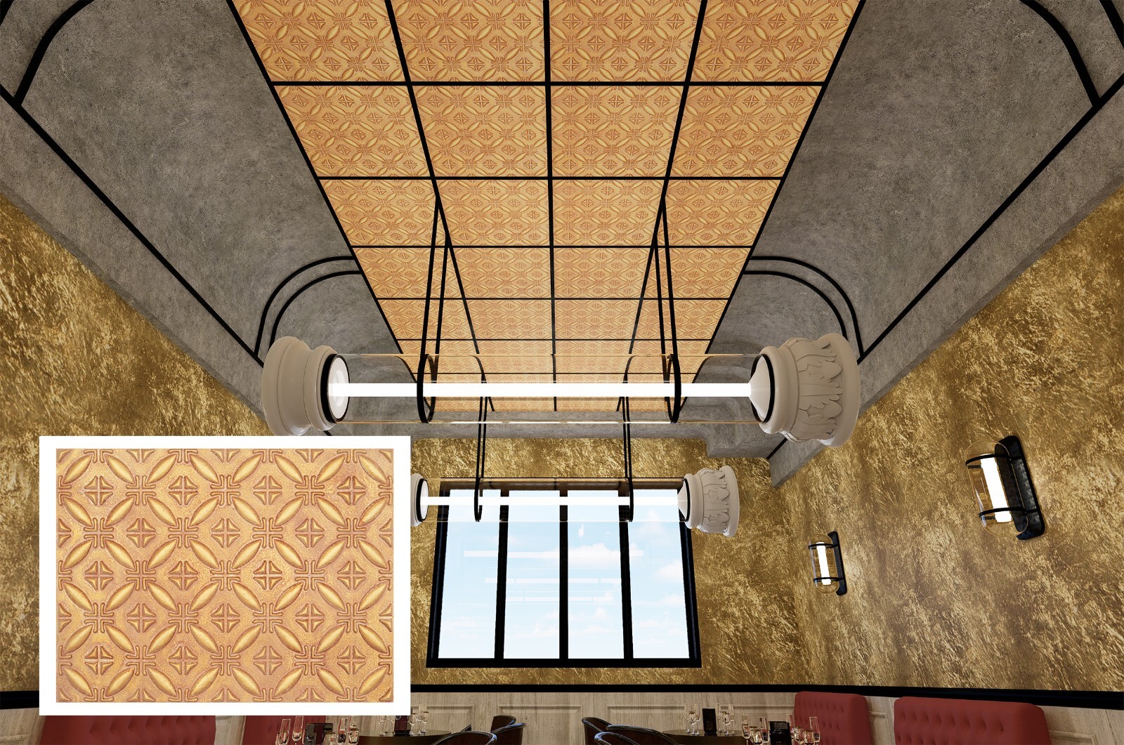 Vintage ceiling tile Emboss interior wall panel PLB38 Vintage brown ...