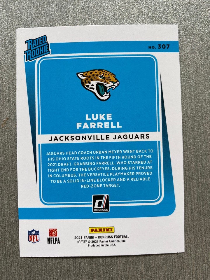 Luke Farrell 2021 Panini Donruss RATED ROOKIE RC Jacksonville Jaguars ...