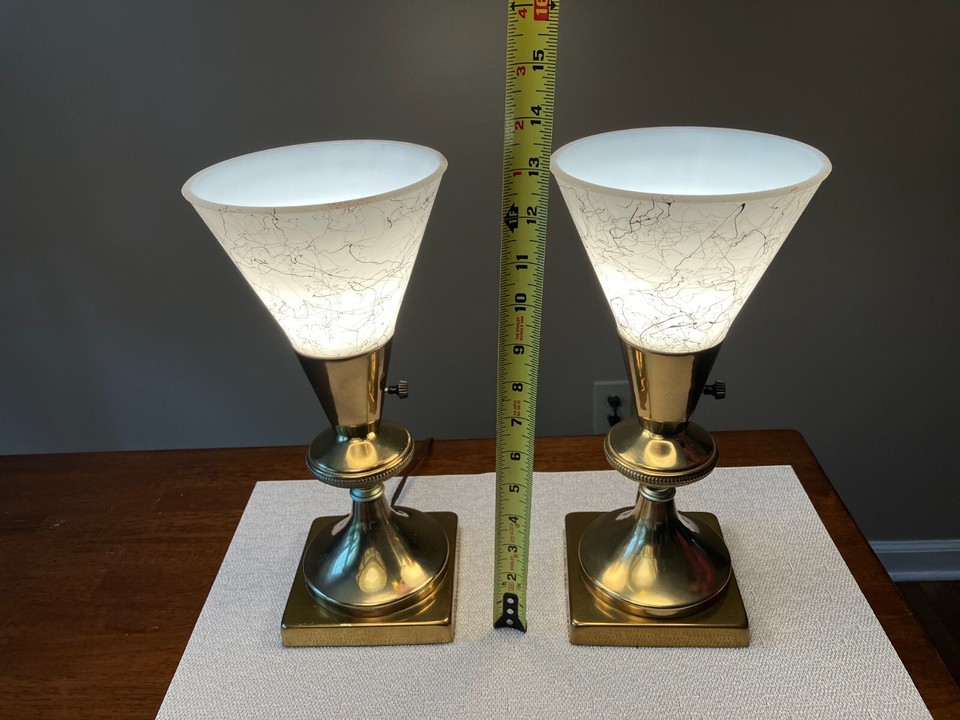 2 - TORCHIERE SPAGHETTI GLASS BRASS TORCH TABLE LAMPS MID CENTURY ...