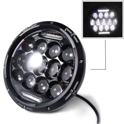 Black Motorcycle LED headlight Round High Low Beam Headlight Slim Cafe ...