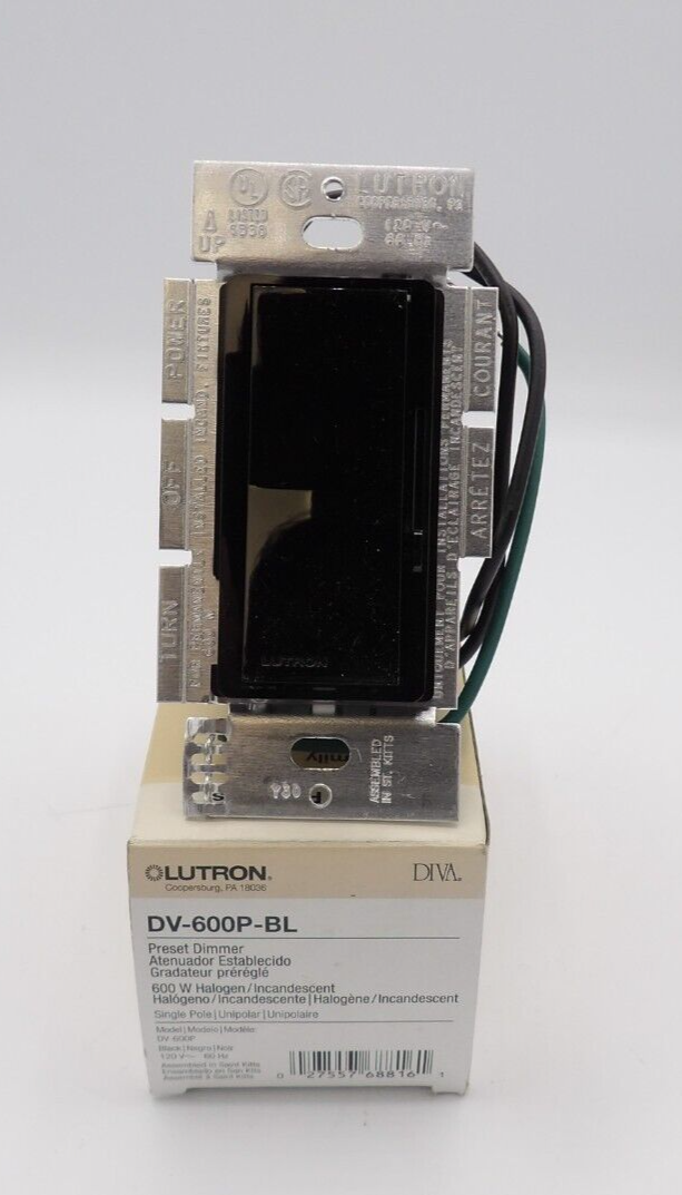 Lutron Dv-600p-bl Slide Dimmer Decora 600w Single-pole Diva Black for ...