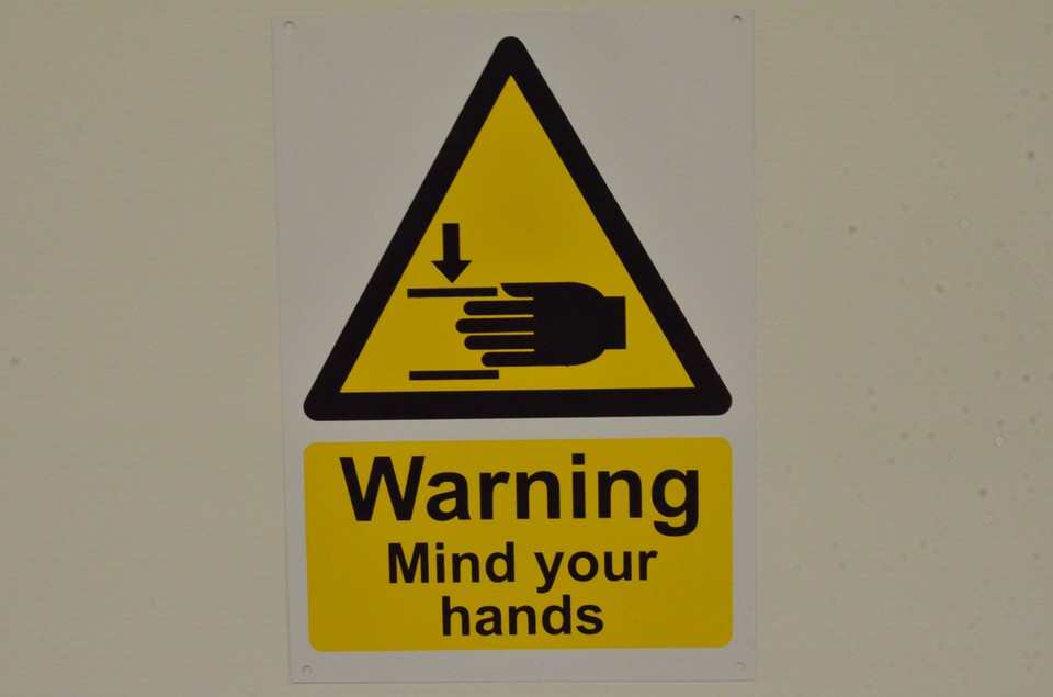 WARNING MIND YOUR HANDS A4 sign or sticker machinery equipment ...