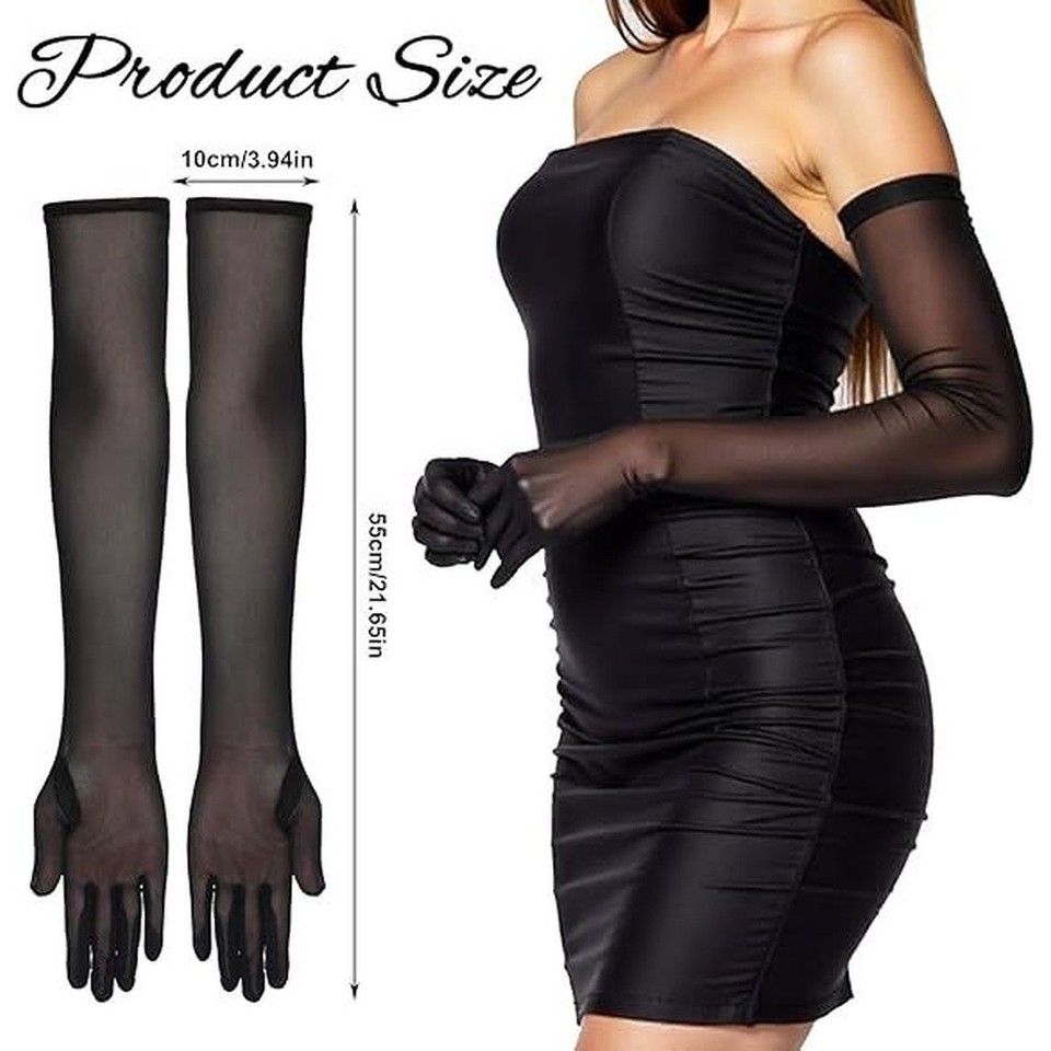Long Mesh Gloves Transparent for Wedding Opera Formal Tea Party Women ...