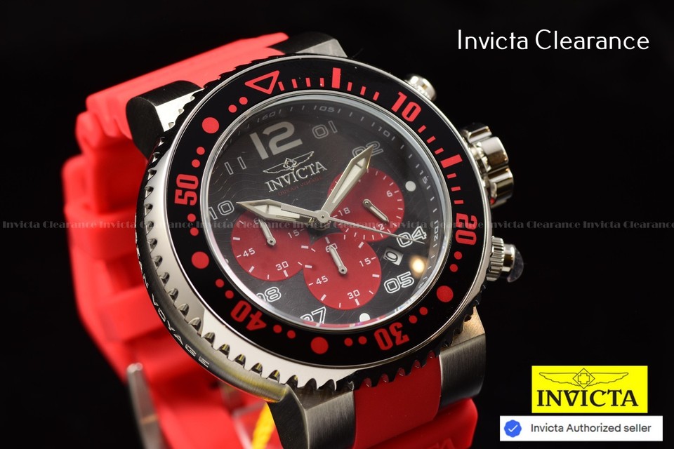 NEW Invicta Pro Diver 52mm GMT Chronograph Red Black Dial Mens Red Tone ...