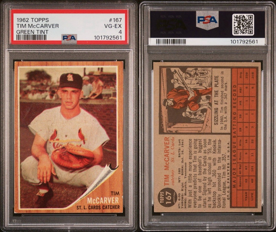 1962 Topps #167 Tim McCarver Green Tint RC PSA 4 VG-EX Rookie | eBay