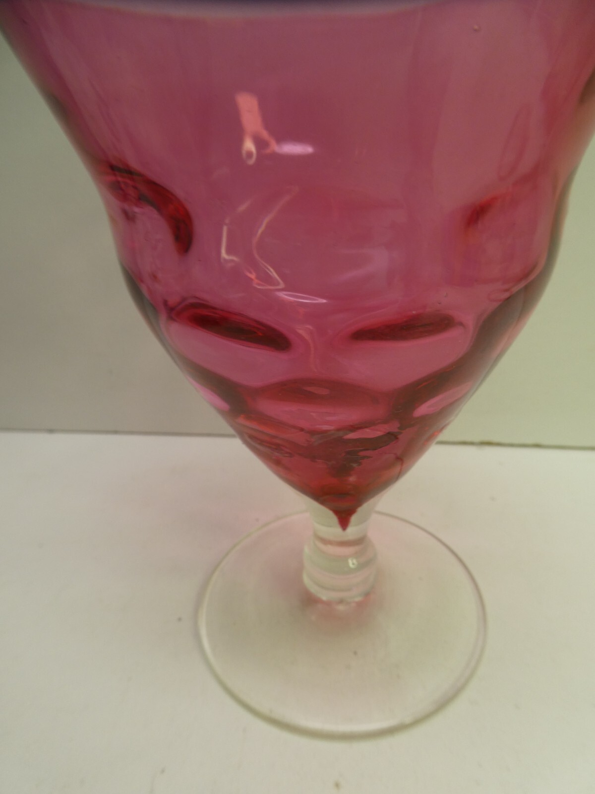 VINTAGE RUBY CRANBERRY DIMPLED GLASS GOBLET WINE STEM ART GLASS | eBay