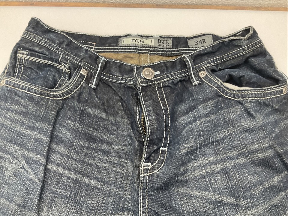 BKE Tyler Straight Blue Jeans Mens 34R Denim | eBay