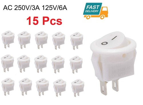 15 pcs Mini Round Rocker Switch Toggle 3A 250V 6A 125V AC 2 Pin ON/Off ...