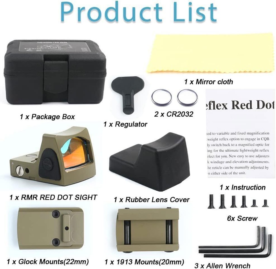 Tactical RMR Red Dot Reflex Sight Collimator Scope For Glock 17 19 w ...