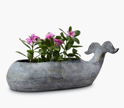 Whale Planter Metal Outdoor Garden Flower Pot Patio Coastal Nautical ...