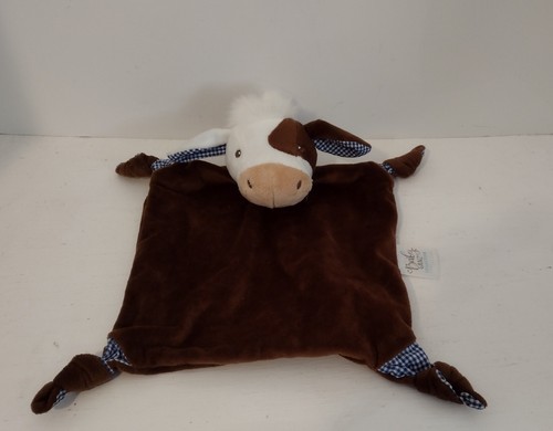 Baby Ganz Cow Head Lovey Security Blanket Toy Brown White Soft Cuddly ...