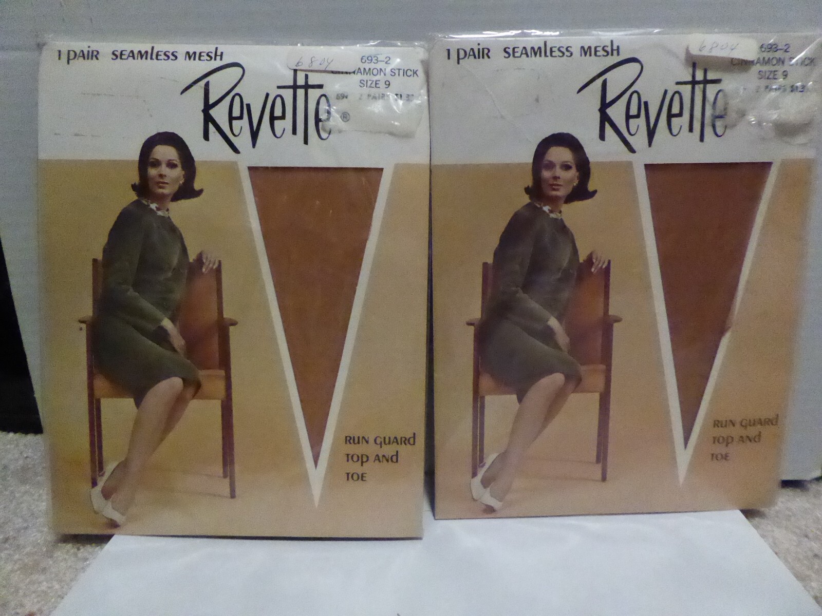 2 Pr. Vintage Revette Thigh High Garter Seamless Nylon Stockings Size ...