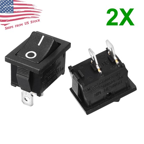 2Pcs Rocker Switch 2 PIN ON-OFF SPST 125VAC/10A 250VAC/6A 21x15mm BLACK ...