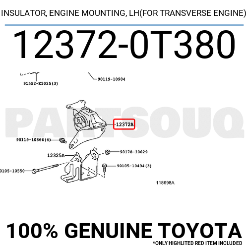 123720T380 Genuine Toyota INSULATOR, ENGINE MOUNTING, LH(FOR TRANSVERSE ...