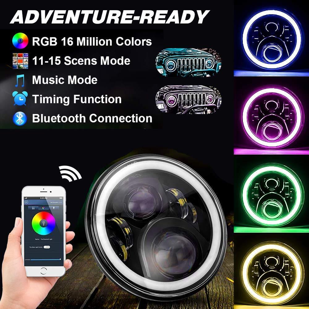 Pair 7" Round RGB LED Headlights Head Lamp DRL For Jeep Wrangler JK JKU ...