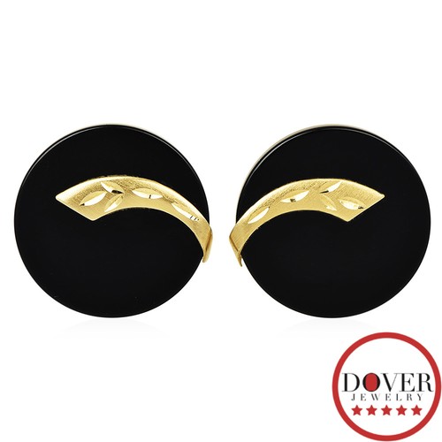 Estate Onyx 14K Gold Textured Floral Round Disc Stud Earrings 2.8 Grams ...