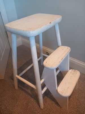 Vintage Wooden Folding Step Stool - Metamorphic Painted Wood Rustic Kitchen | eBay UK