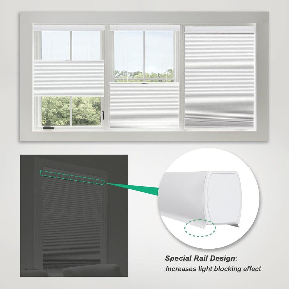 No Drill No Screw Light Filtering White Cellular Blind Shades Less than ...