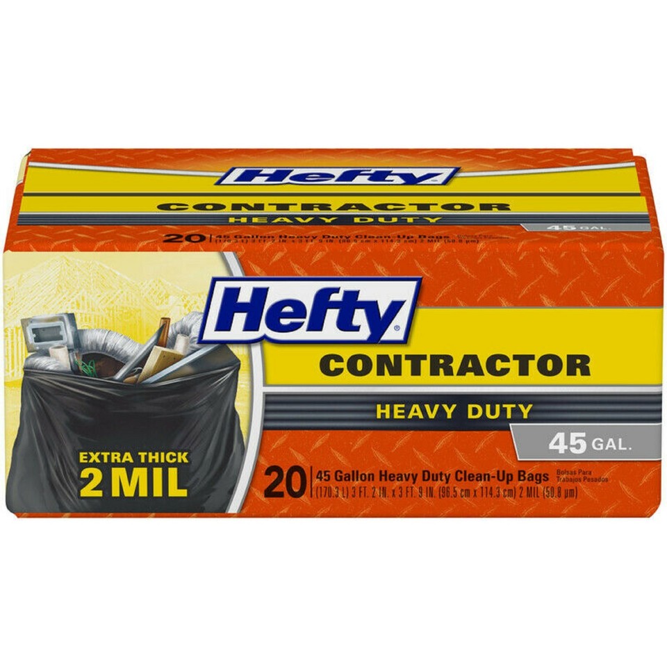 ZR0091313, Hefty Heavy Duty Clean-Up CONTRACTOR BAGS, 45 Gal 20Bags ...
