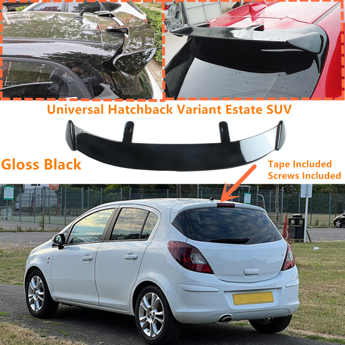 For 2006-14 Vauxhall Corsa III Black Rear Window Roof Lip Spoiler Wing ...