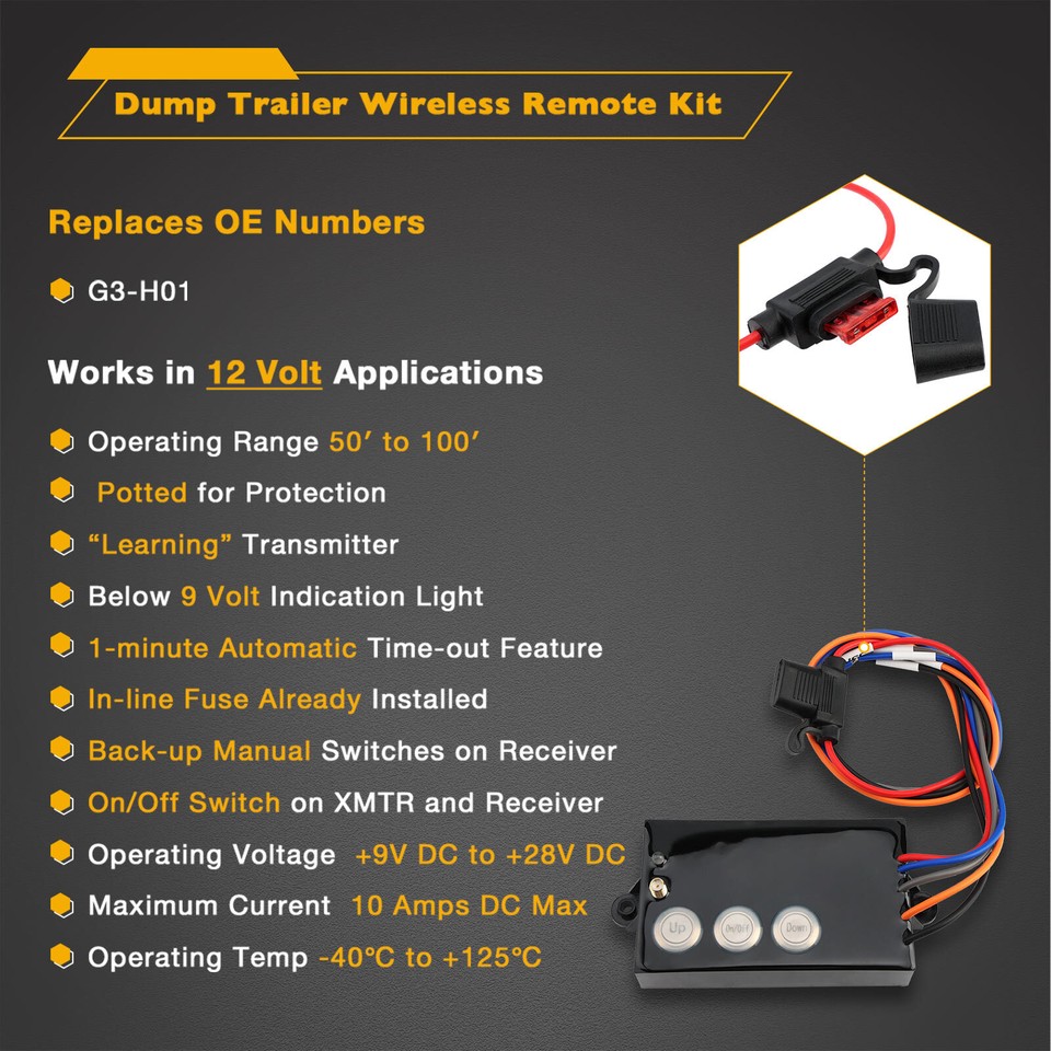 G3-H01 Dump Trailer Wireless Remote Control System Kit Hydraulic Lift ...