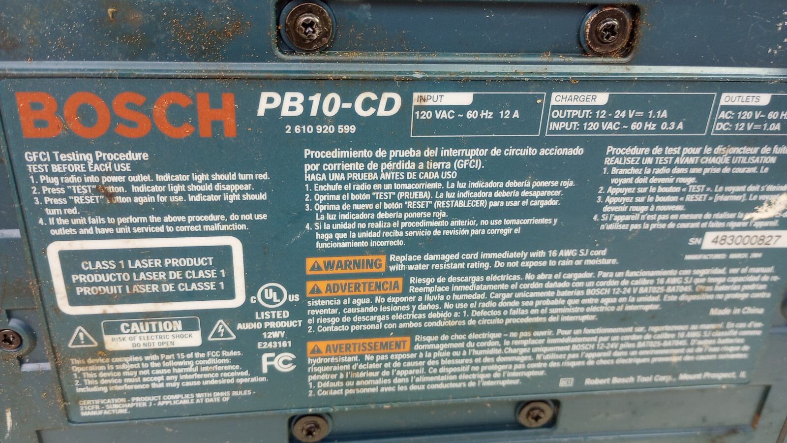 Working Parts Only Bosch PB10-CD Jobsite Radio AM/FM/CD Power Box READ ...
