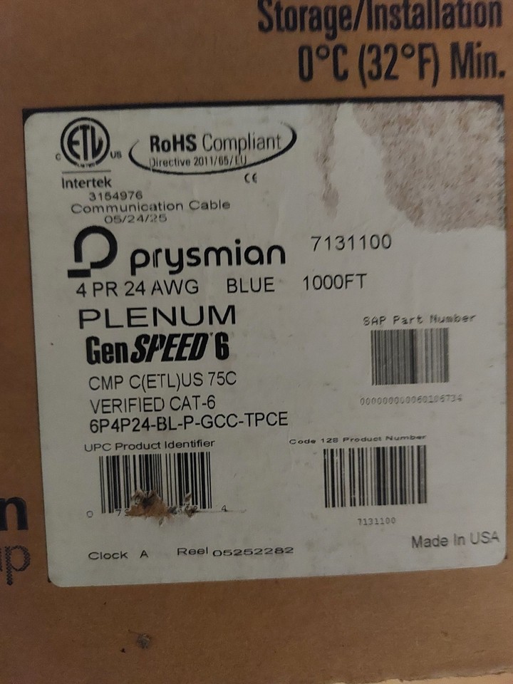 General Cable GenSPEED 6 4/24AWG Cat 6 Plenum BLUE 1000ft-NEW | eBay