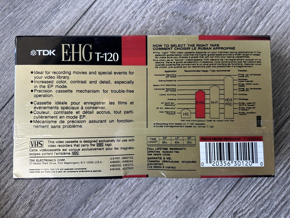 TDK EHG Extra High Grade T-120 Blank VHS Tape Sealed Avilyn Technology ...