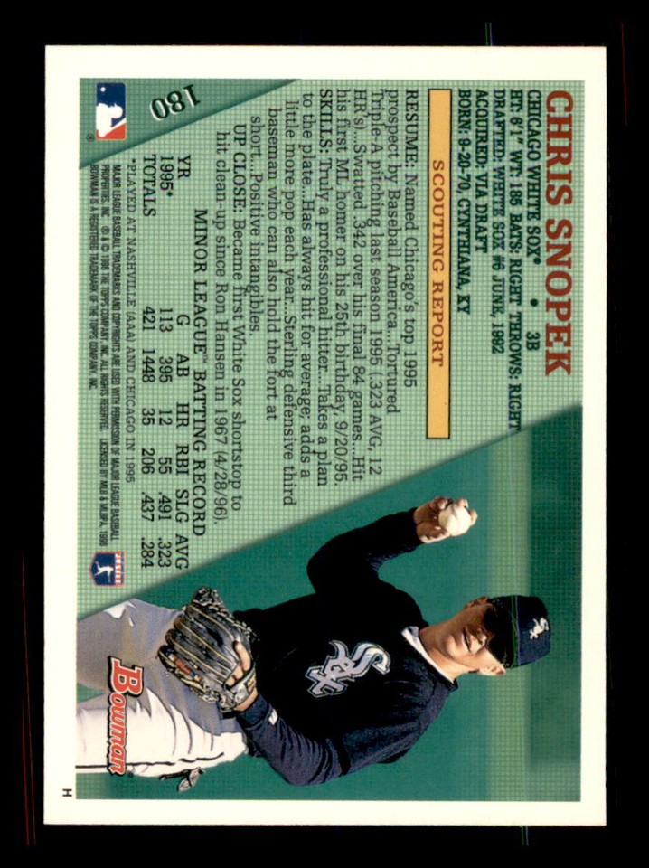 1996 Baseball Bowman Chris Snopek Chicago White Sox #180 | eBay