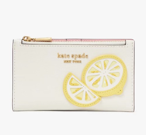 NWT Kate Spade Lemon Drop Applique Small Slim Bifold Wallet Halo White ...