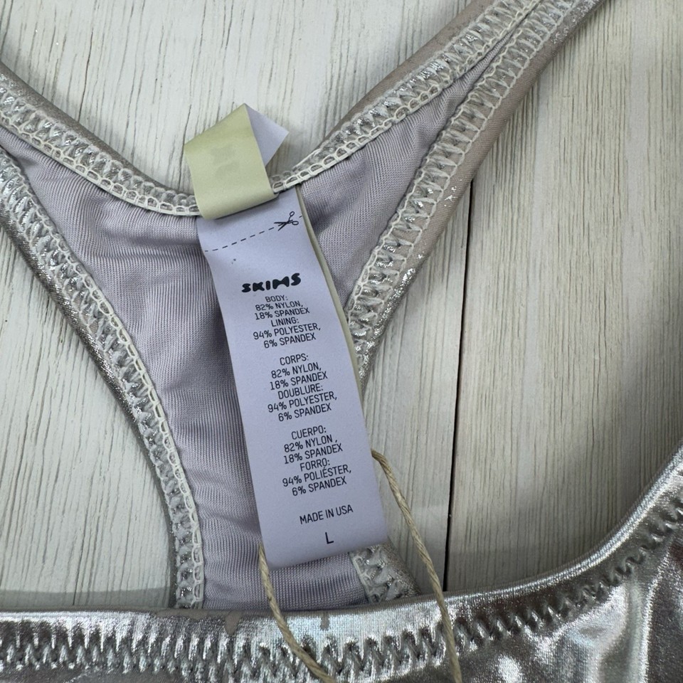 NWT Skims Metallic Cut Out One Piece Swimsuit Monokini Nickel Silver ...