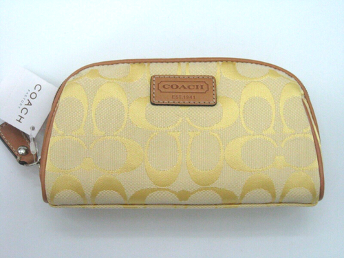 Coach Signature Lemon Yellow Canvas & Tan Leather Cosmetic Case NWT ...