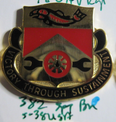Army crest DI dui CB clutchback 382nd SUPPORT BATTALION spt bn s38 USA ...