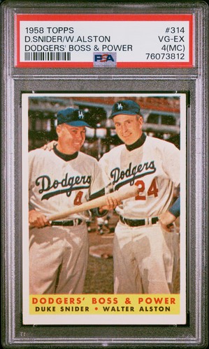 1958 Topps DUKE Snider WALTER Alston #314 PSA 4 NEW LABEL VINTAGE ...