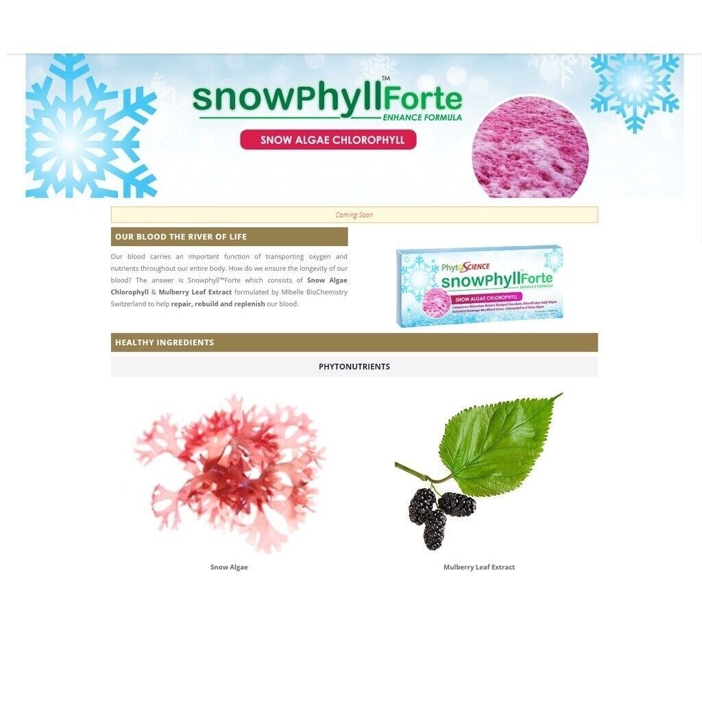 4x Phytoscience Snowphyll Forte Snow Algae Chlorophyll & Mulberry Leaf ...