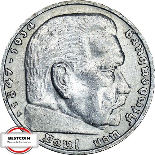 J367 5 Mark DRITTE REICH v. Hindenburg von 1938 D in f.VZ 1350155 | eBay