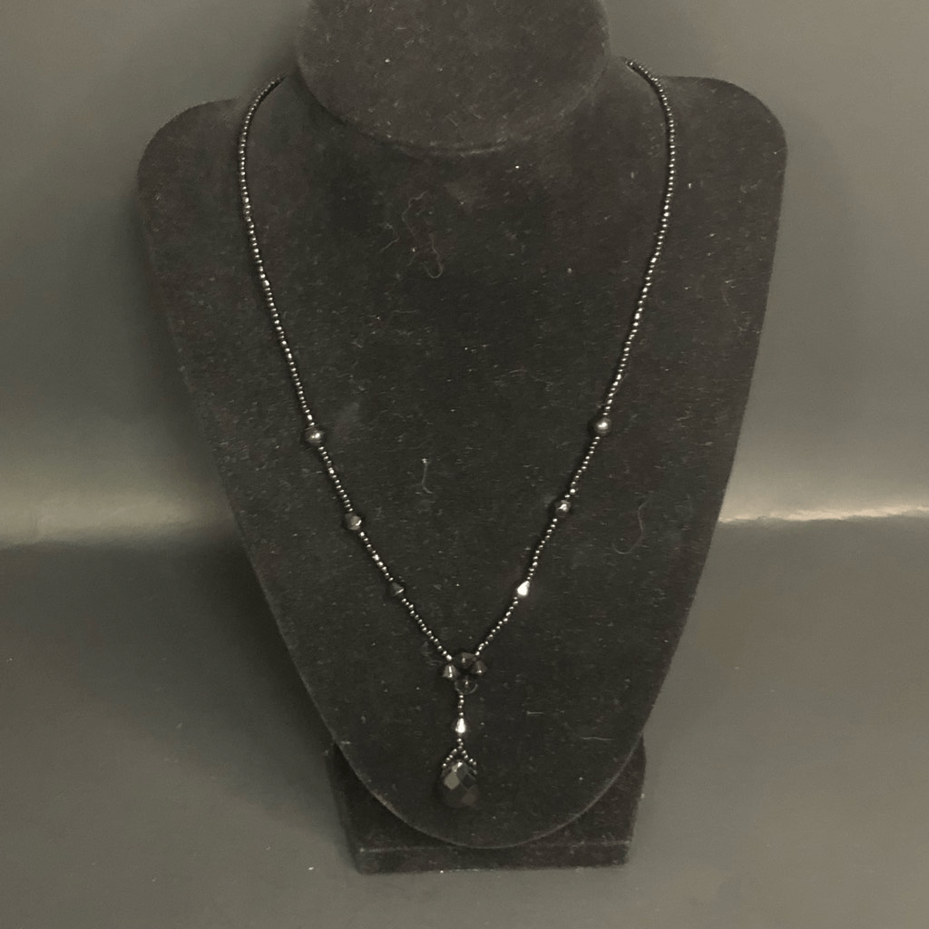 black glass bead necklace tear drop center 14 inch goth dark romantic ...