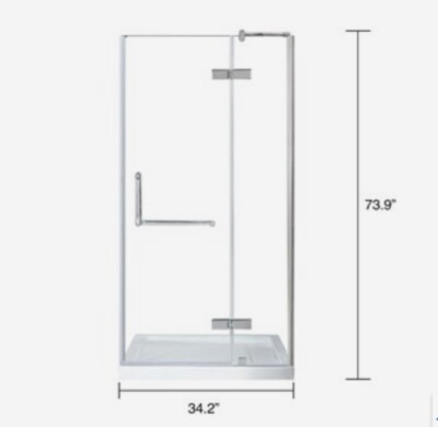 OVE Decors 34” - 36” x 74” Pivot Glass Shower Door Frameless Chrome ...