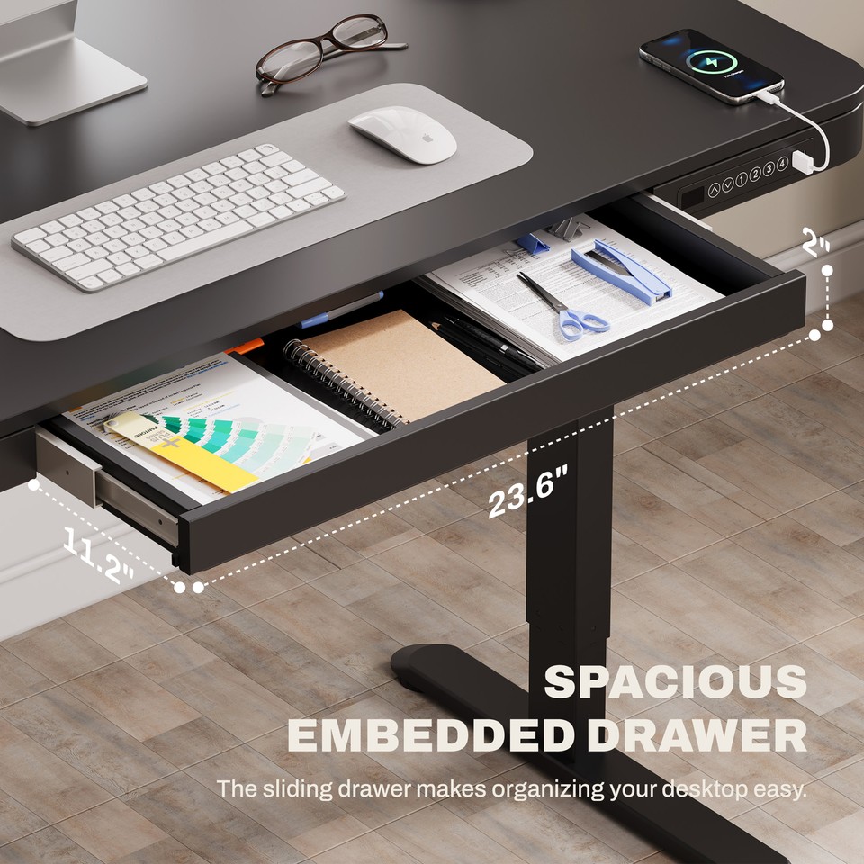 FunniHomi 48"/55" Electric Height Adjustable Standing Desk w/ Drawer ...