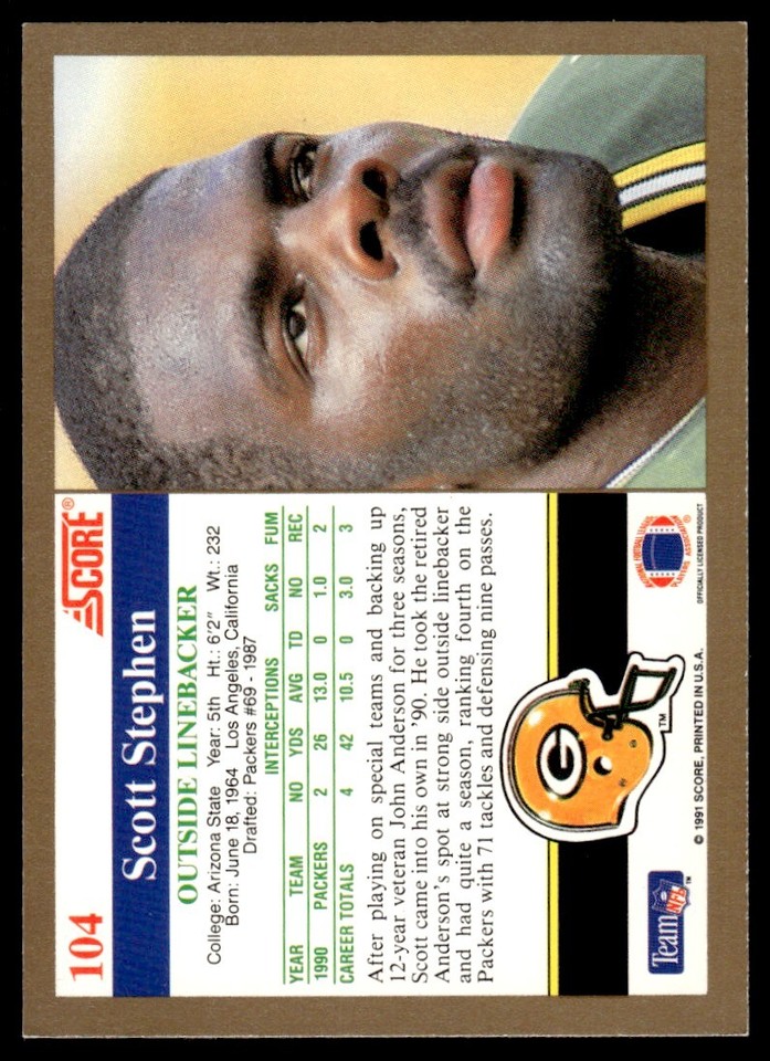 1991 Score Scott Stephen Green Bay Packers #104 DESCRIPTION MAY BE ...