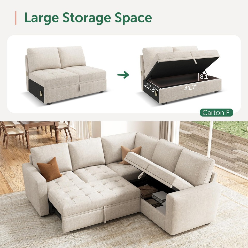 Modular Sectional Sleeper Sofa with Pull Out Bed, Rearrangeable L ...