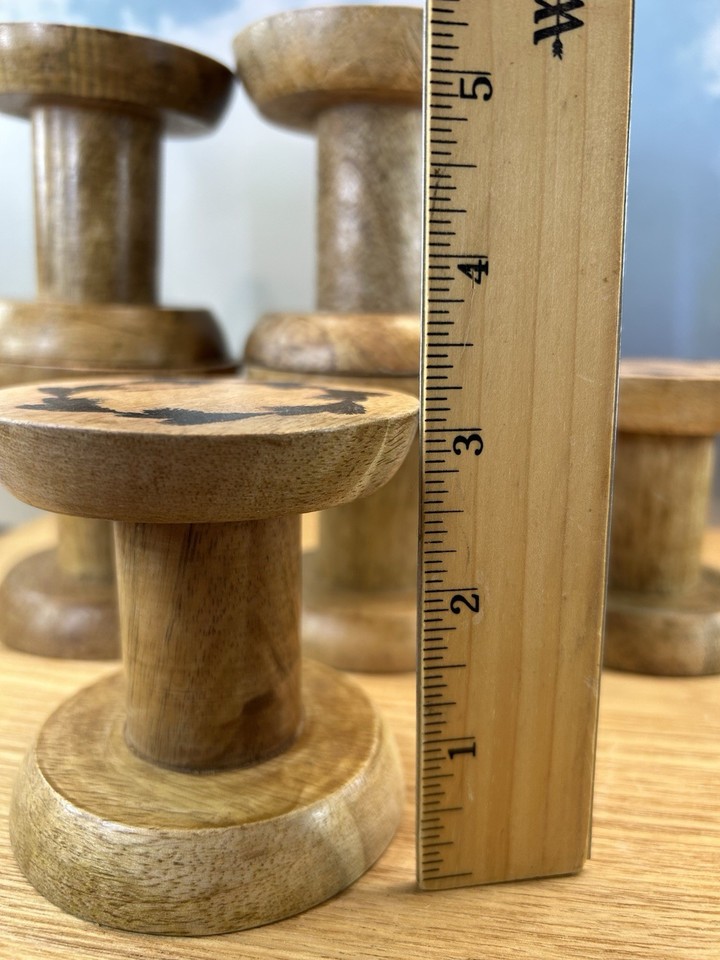 6 Wooden Dowel Spools Stackable Tabletop Décor Rustic Vtg Style Display ...
