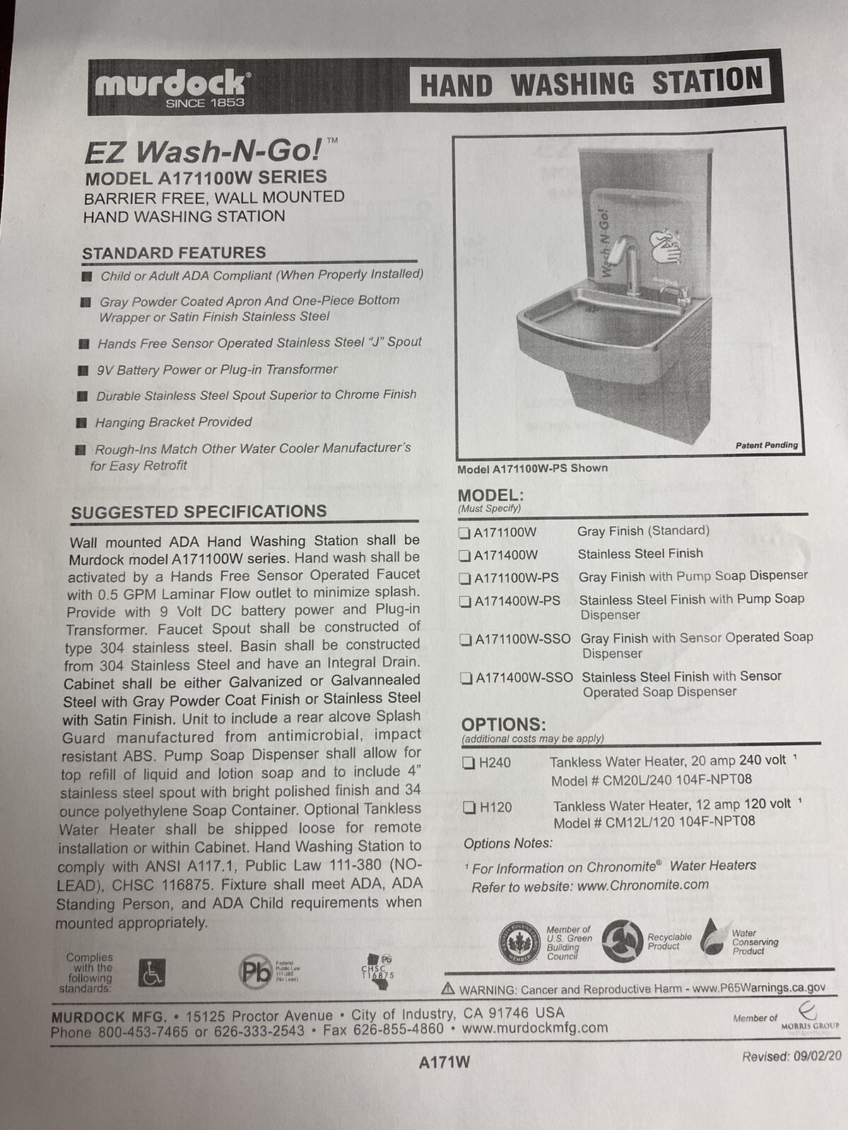 Murdock A1171100W EZ wash-N-Go Indoor Wall-Mounted Retrofit Hand Sink ...