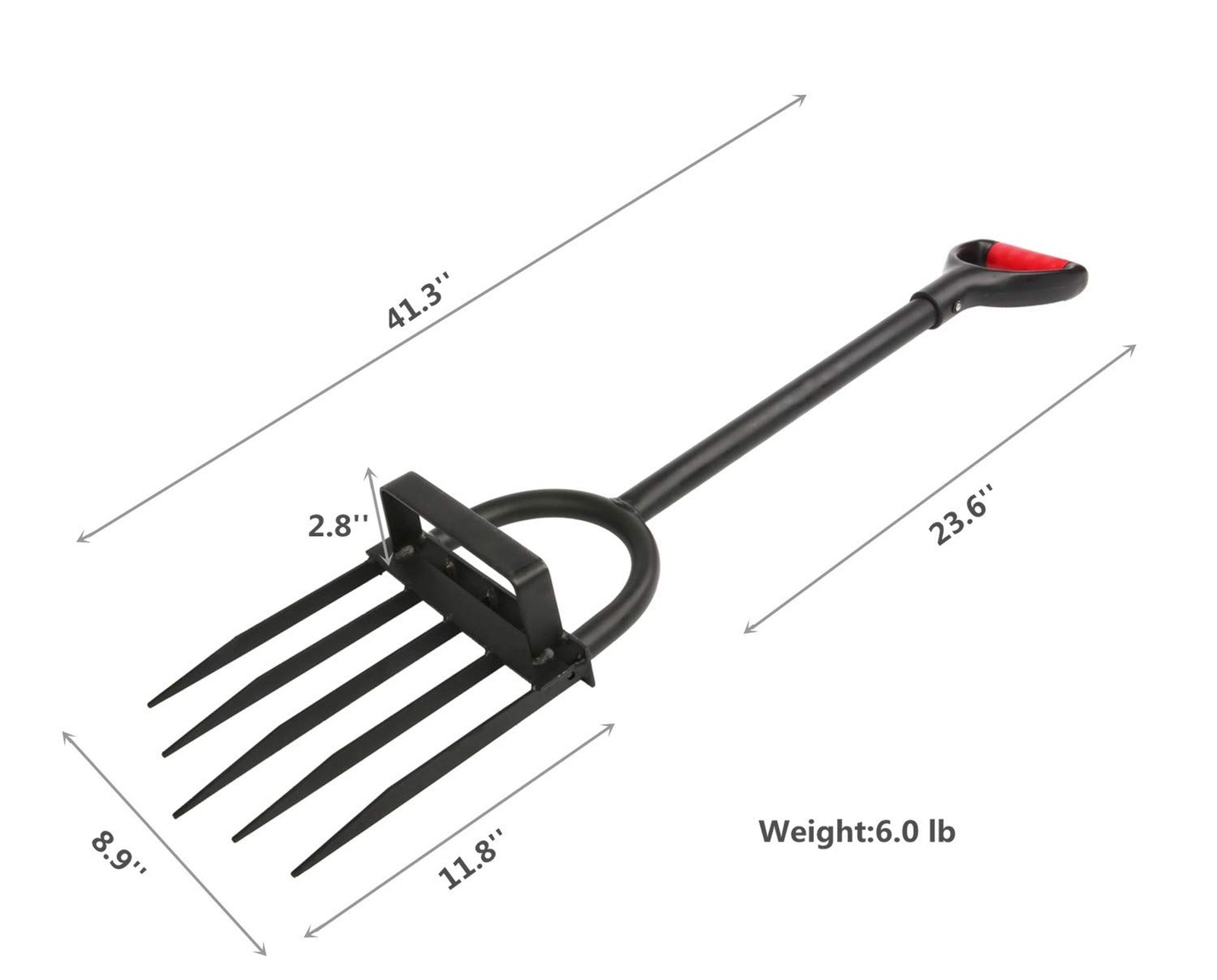 5-Tine Heavy Duty Pitch Fork for Gardening - Long Handled Digging Fork ...