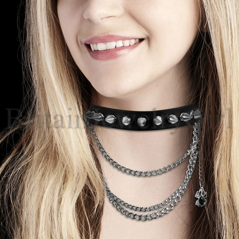 Gothic Punk Leather Collar Choker Necklace For Women Adjustable ...