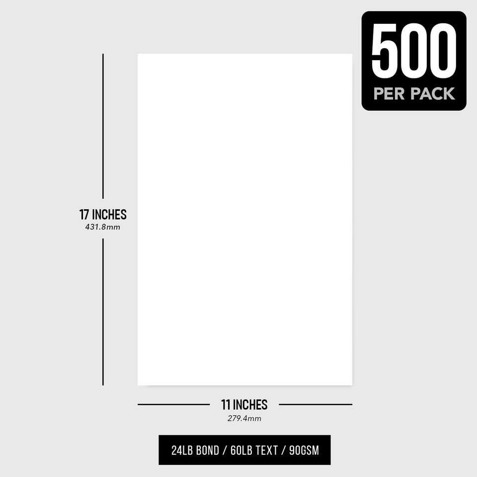 11 x 17" White Multi-Purpose Paper, 24lb Bond / 60lb Text (90gsm), 500 ...