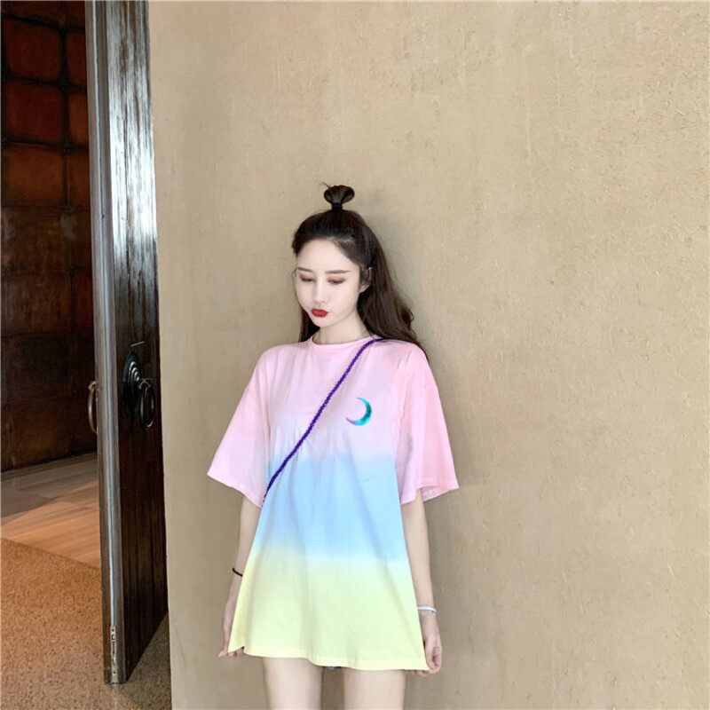 Women Girl Rainbow Gradient T-shirt Harajuku Top Printed Blouse Kawaii ...